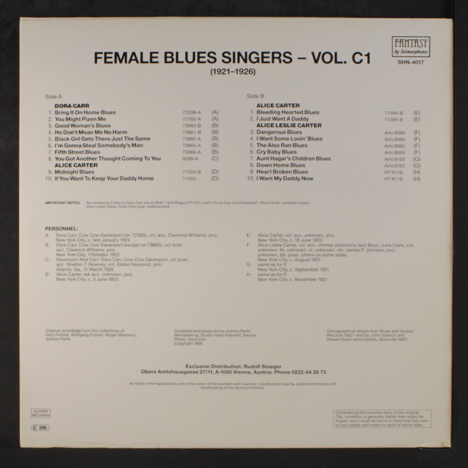 VARIOUS: female blues singers volume c1 (1921-1926 ) FANTASY BY ...