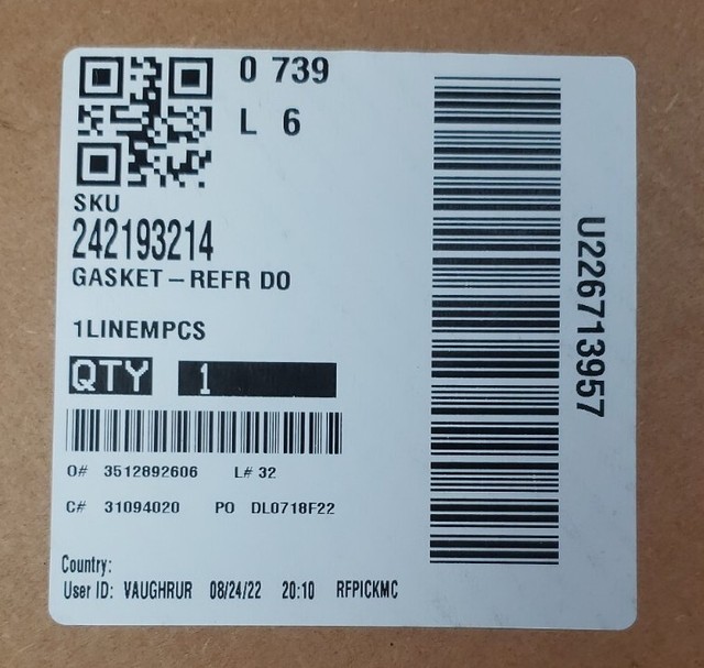 OEM 242193214 Electrolux Frigidaire Refrigerator Door Gasket Ap5688453 ...