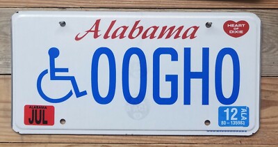 Alabama expired 2012 Handicap Passenger License Plate/Tag - 00GH0 ...