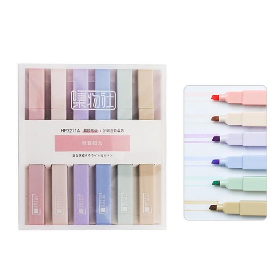 6 pcs/Set Soft Highlighter Pen 4mm Nib School Office Stationery ...