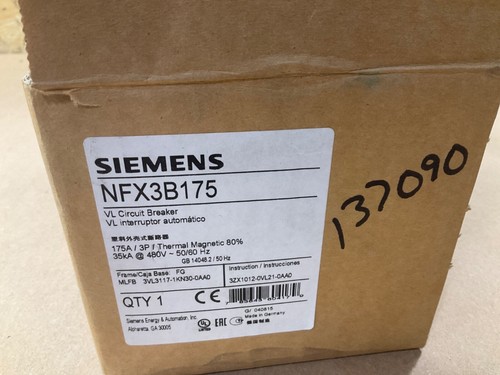 Siemens NFX3B175 Circuit Breaker 175A 3 Pole NFGA 175 Amp 480V NEW ...