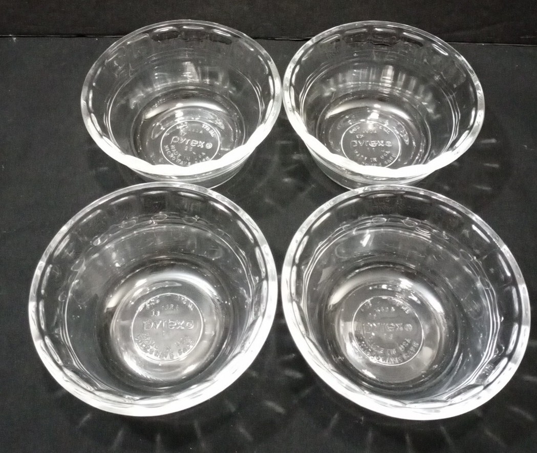 Set 4 PYREX Clear Glass 463A Custard Cups Ramekins 175 ML Scalloped ...
