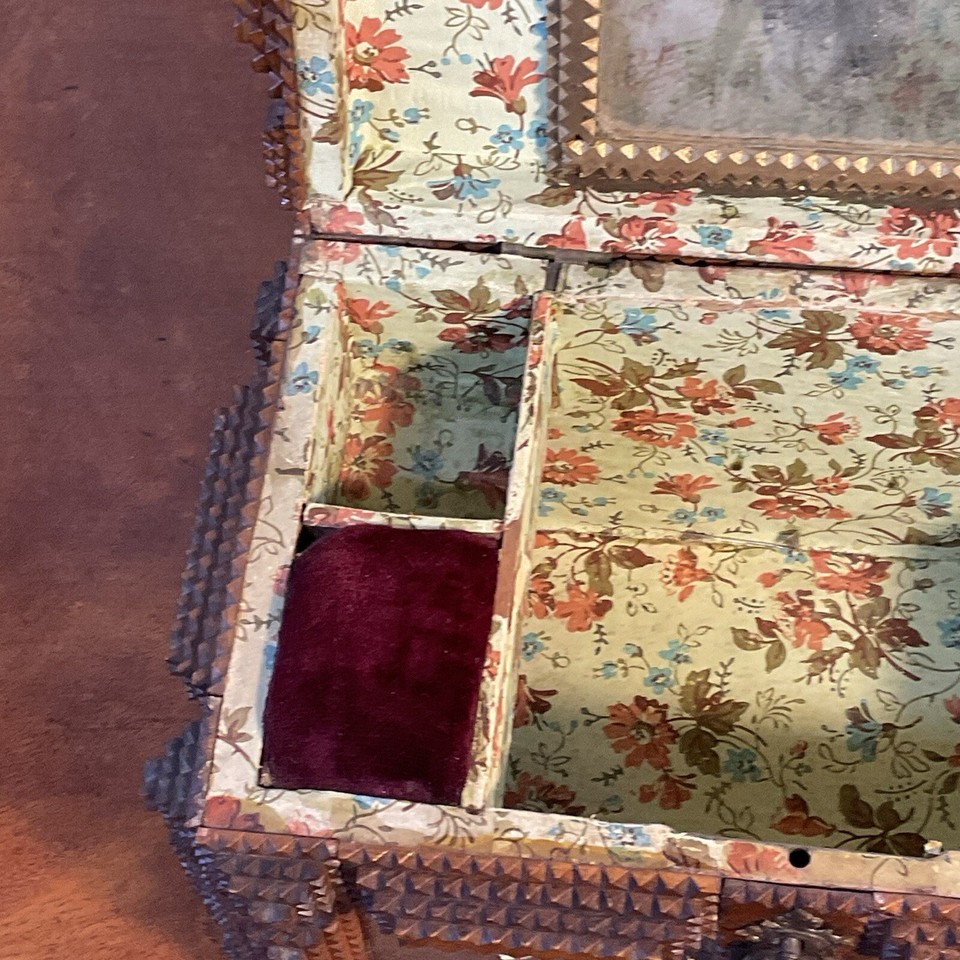 Antique Ornate 1880s Victorian Tramp Art Sewing Box Document Chip ...