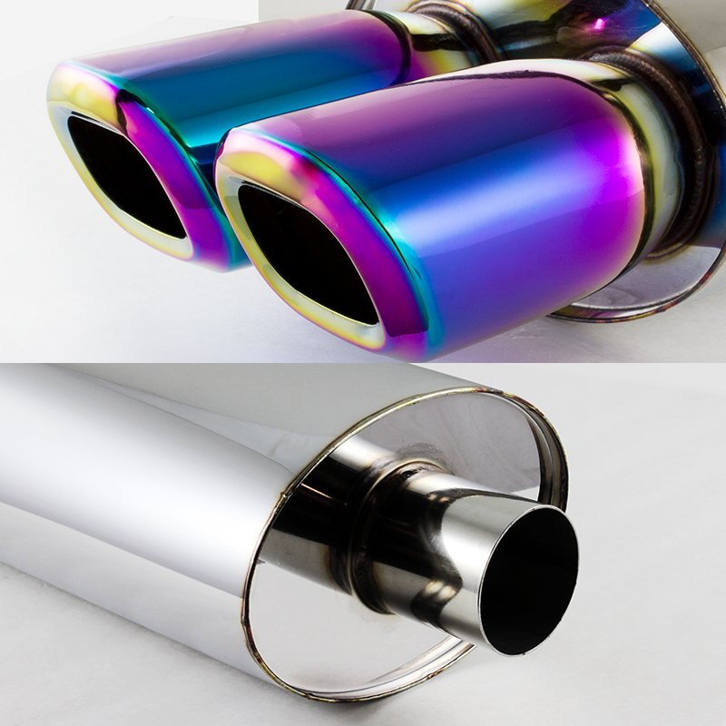 JDM 3" REMIS STYLE DUAL SQUARE RAINBOW TIP 2.5" INLET STAINLESS EXHAUST ...