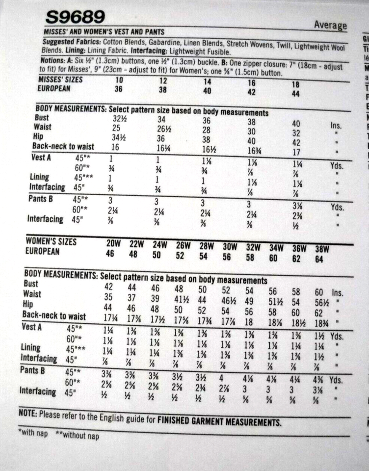 Vest and Pants size 30w-38w Simplicity 9689 Sewing Pattern * | eBay