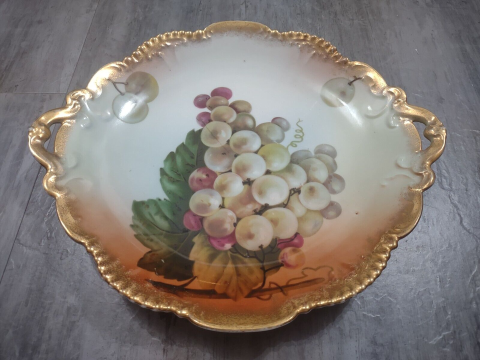 Bauer & Pfeiffer Wurttemberg Handled Serving Plate Grapes Gold Trim 12 ...