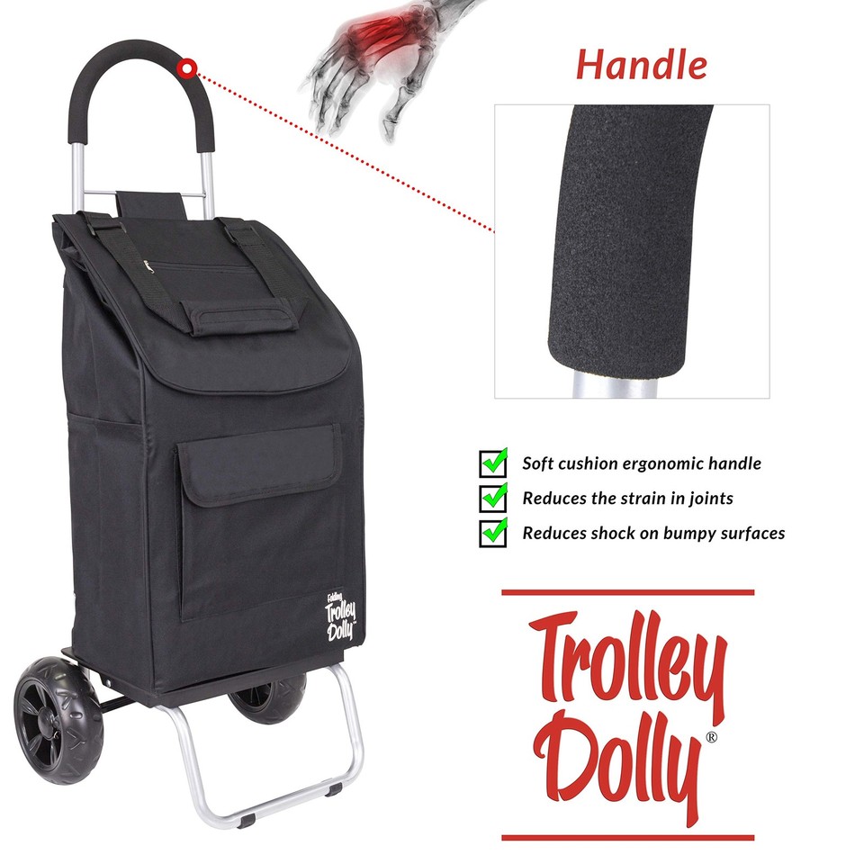 Trolley Dolly Black Foldable Shopping cart for Groceries with Wheels ...