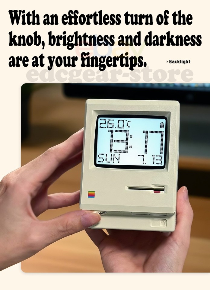 Retro Macintosh 1984 Design Digital Alarm Clock Maclock Clock TypeC Rechargeable | eBay