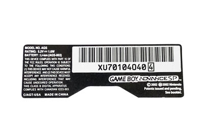 Game Boy Advance SP [GBA SP] AGS Model Sticker | eBay