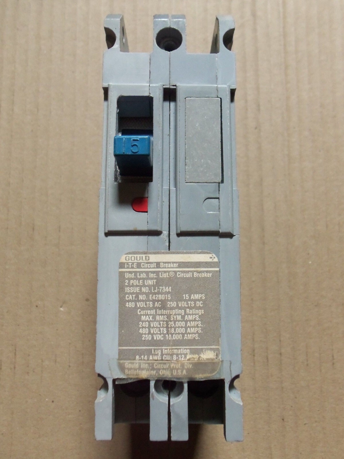 New ITE Siemens E4 E42B015 2 Pole 15 Amp 480 V Gray Circuit Breaker NTO ...