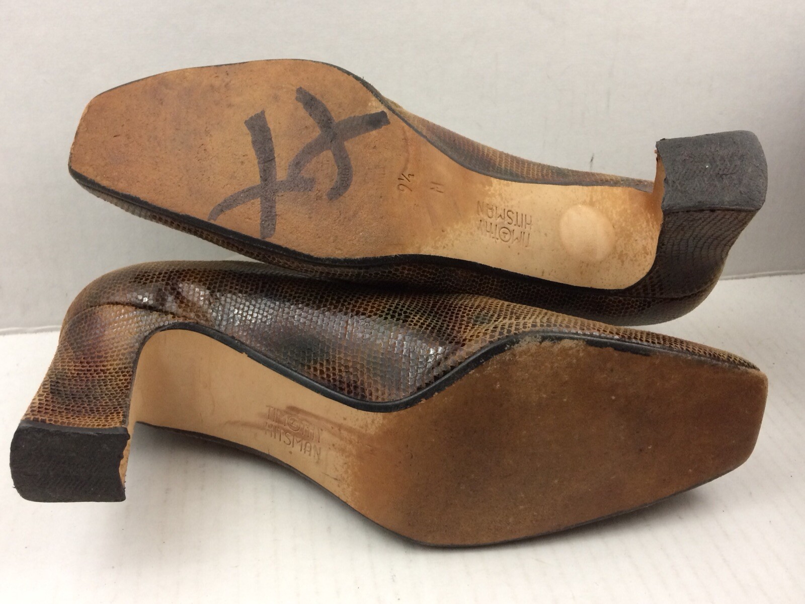 Timothy Hitsman Womens 9.5 M Brown Snake Square Toe High Heel Pumps ...