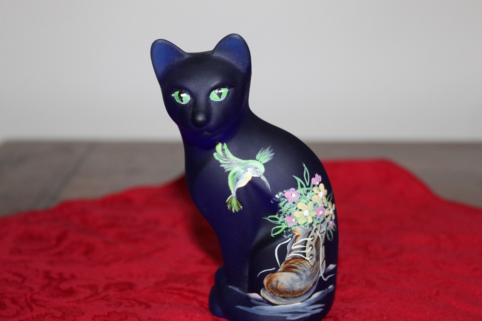Fenton Limited Edition 43/60 HP Cobalt Blue sitting Cat Figurine by ...