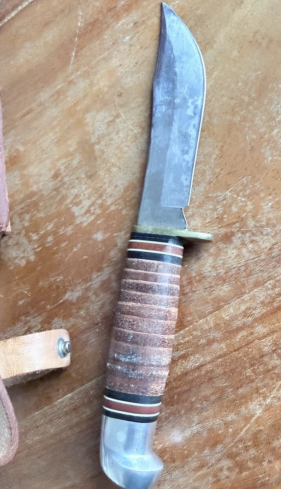 Vintage Western USA L66 D Leather Handle Fixed Blade Hunting Knife with ...