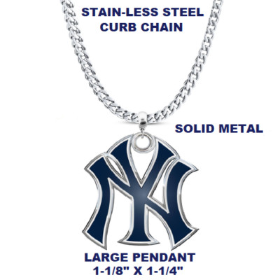 MLB New York Yankees Large Team Logo Necklace on a Stainless-Steel Curb ...