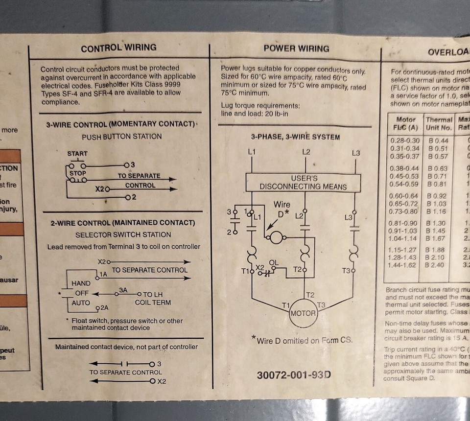 3-Phase Magnetic Starter + Reset Button Box = Square D NEMA Size 00 ...