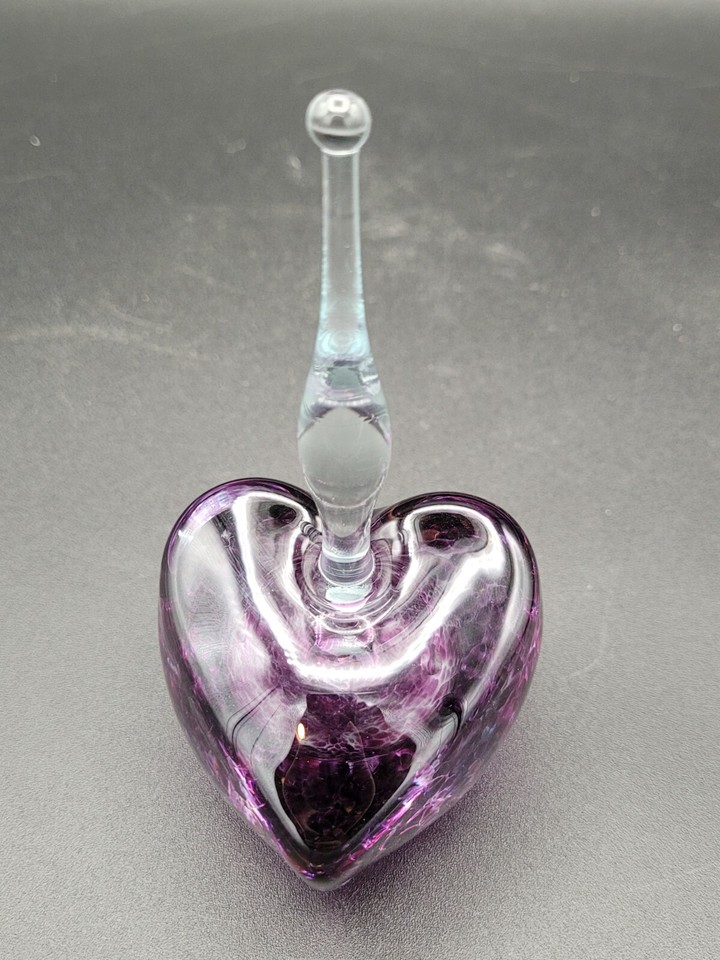 Art Glass Purple Heart Perfume Bottle Paperweight Signed Mark Ellinger ...