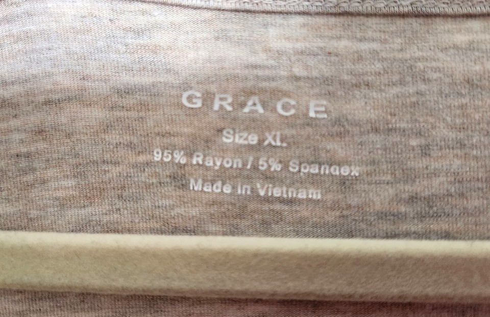 GRACE XL 12 14 L Heather Beige Top Blouse 3/4 Sleeve, Rayon/Spandex ...