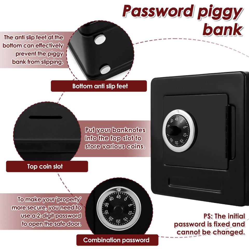 Piggy Bank Cash Box with Combination Lock Safe Storage Box Piggy Bank 🦢 ...