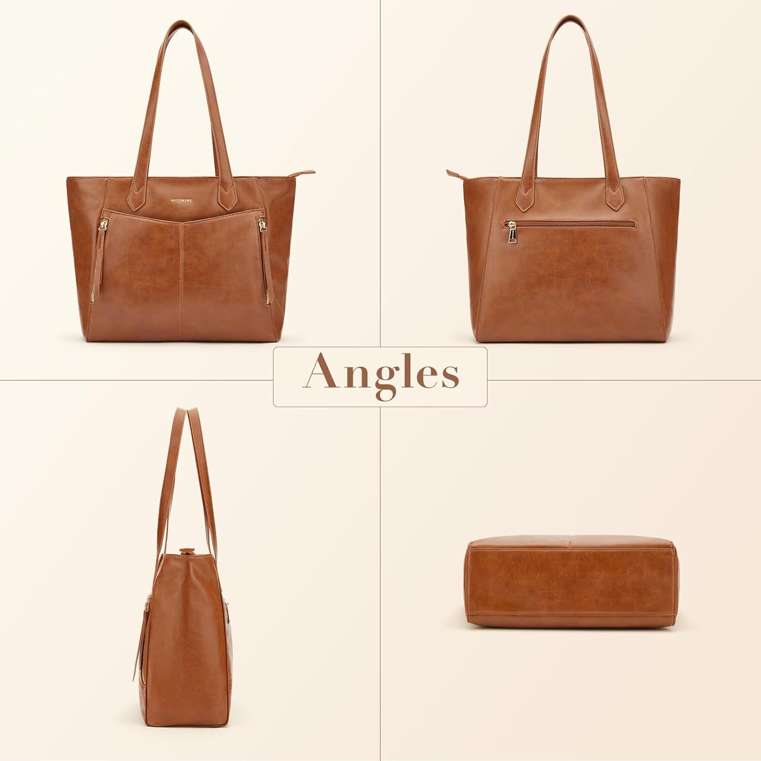 Missnine Tote Bag for Women with Zipper, Leather Purse and Handbags ...