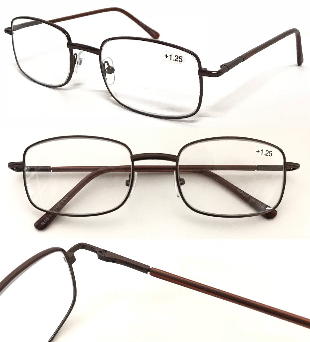 Men' Women' Classic Rectangle Metal Reading Glasses Spring Hinge Arms ...