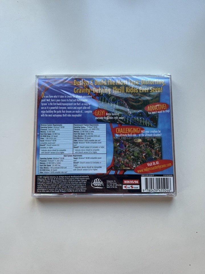 Roller Coaster Tycoon Original PC CD ROM Game Windows 95/98 Infogrames ...