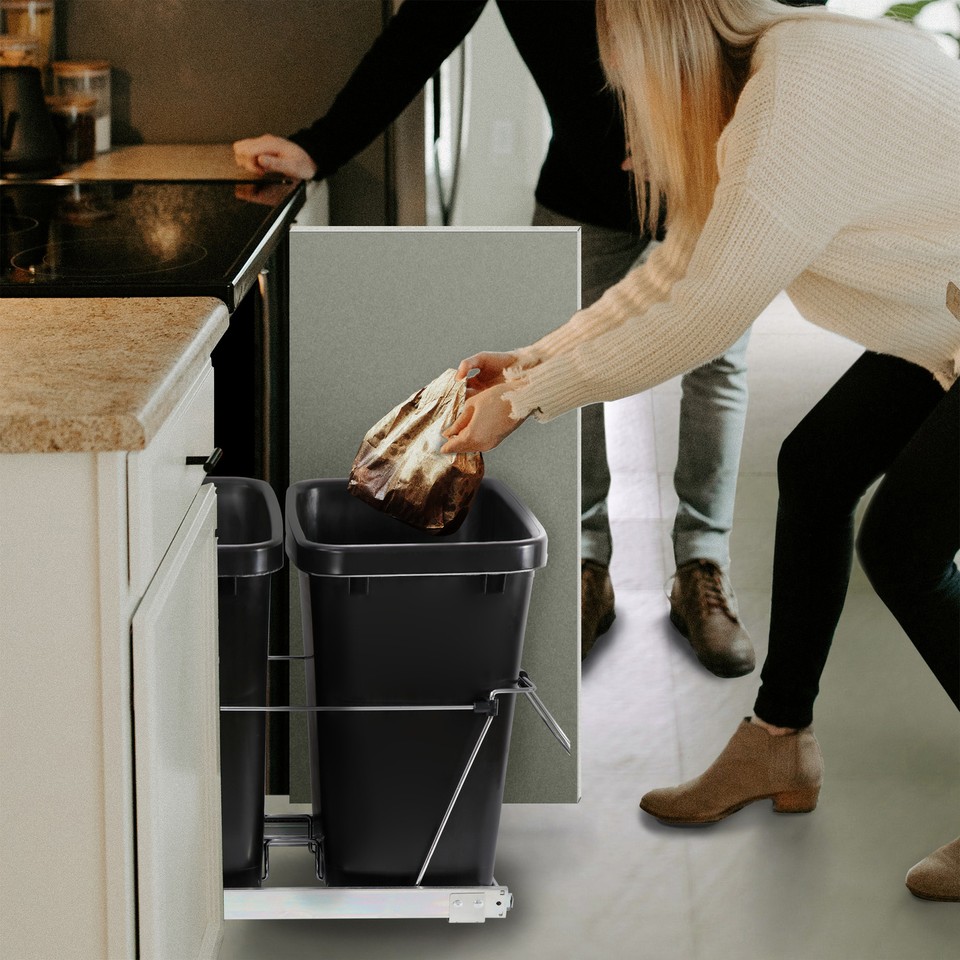 Double Pull Out Trash Garbage Can Sliding Kitchen Waste Container ...