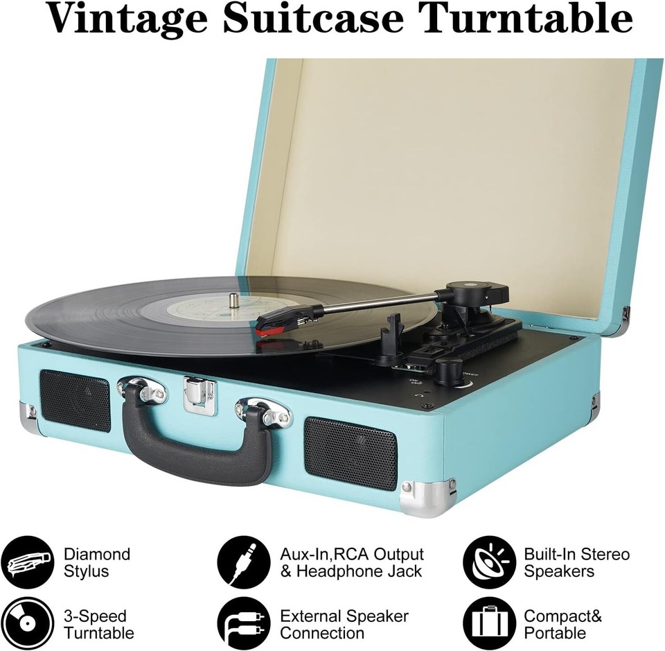 Vinyl Record Player, 3 Speeds Suitcase Portable Record Player RCA ...