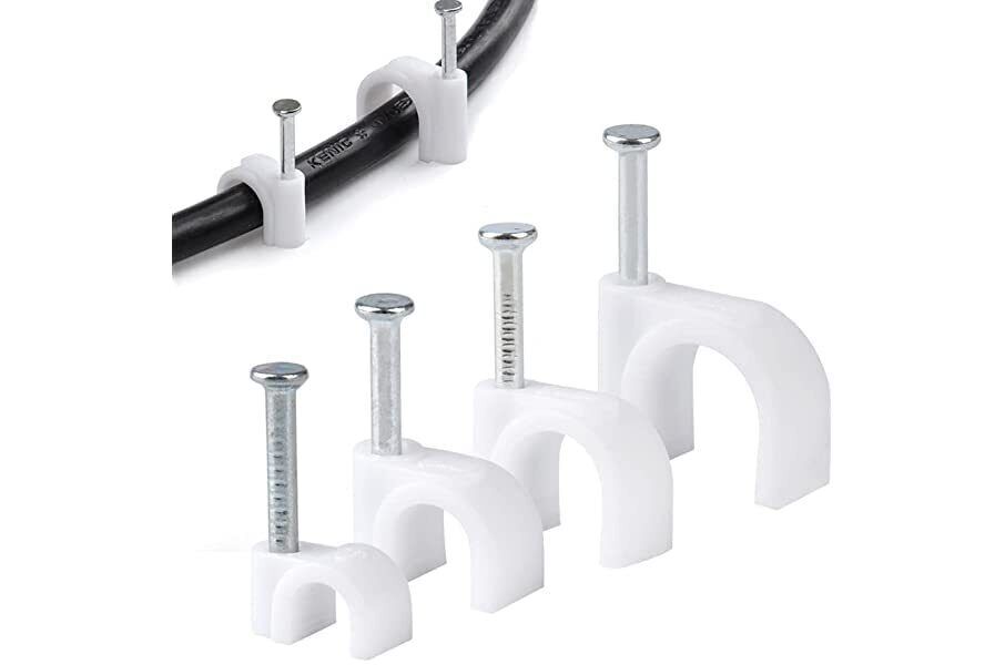 100 Pcs Round Cable White Nails Clip Wall Tacks Wire Clamps Organizing ...