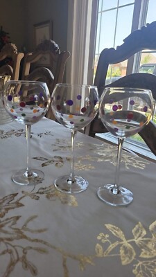 Set 3 PAMPERED CHEF DOTS Balloon Glassware Wine Goblets Vtg. Stemware ...