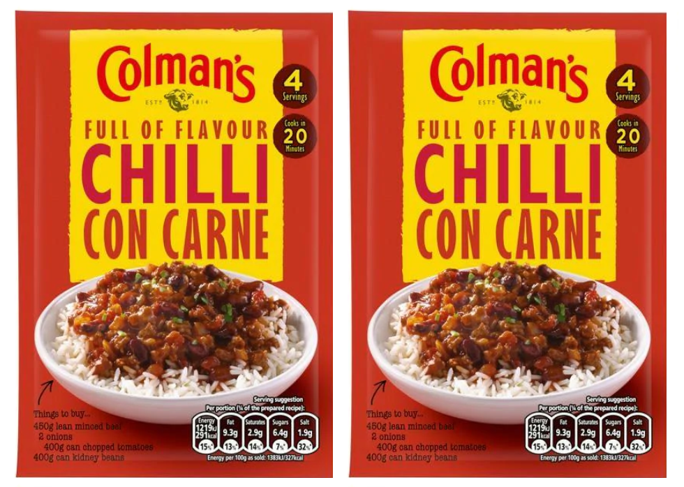 Colman's Chilli Con Carne 4 Serving Sachet Packets Full Of Flavour ...
