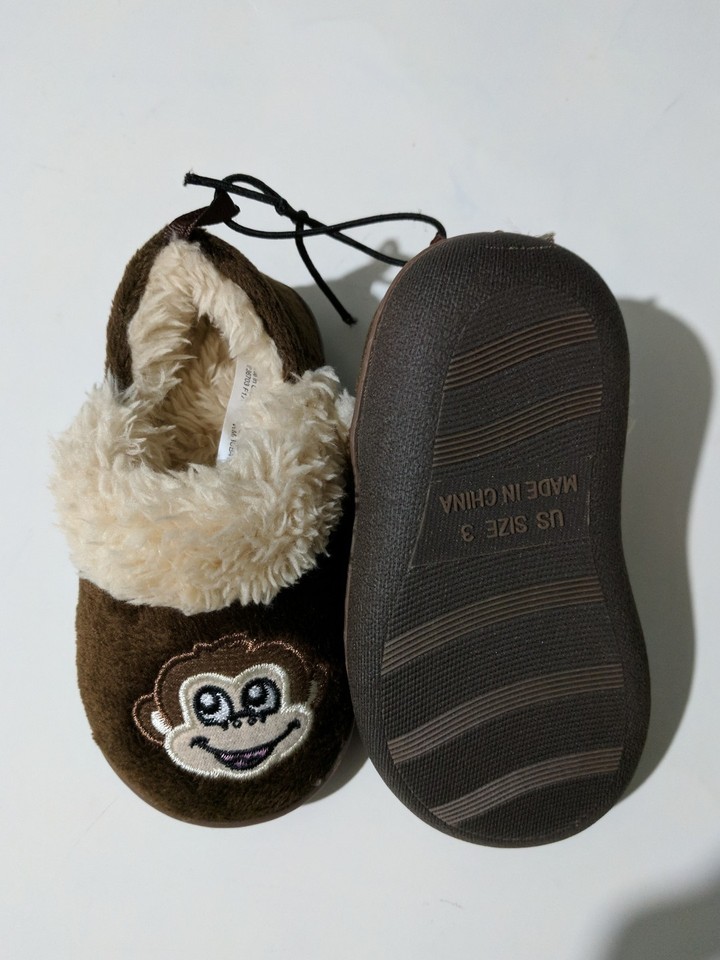 Kids boy girl fuzzy warm comfy monkey slippers size XS 3 NEW | eBay
