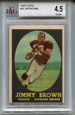 1958 Topps Jim Brown Rookie Card Graded BVG 4.5 w 7 7.5 8.5 Football ...