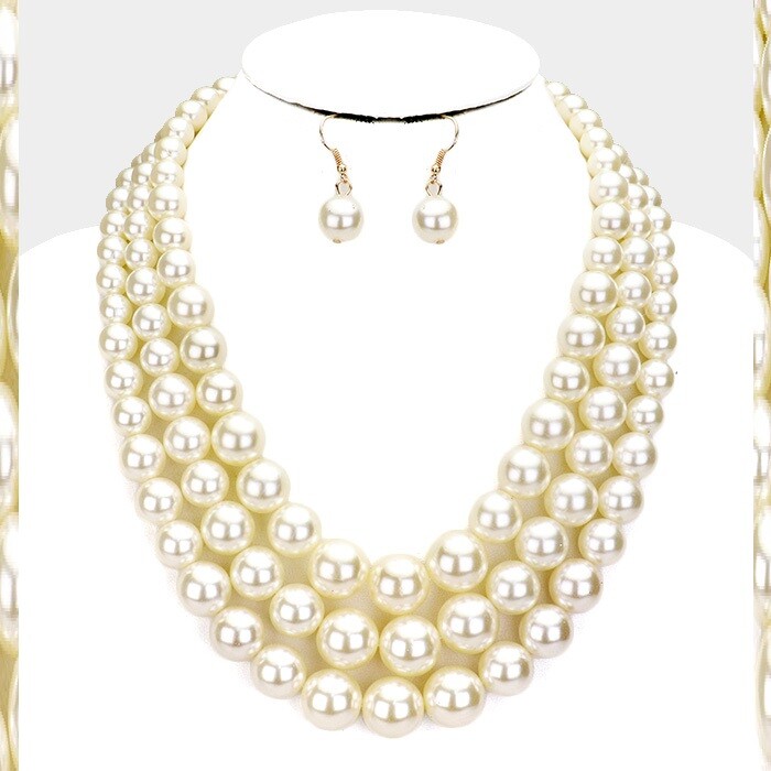 Multi Row Layer Pearl Bead Strand Statemen Cocktail Chain Necklace ...