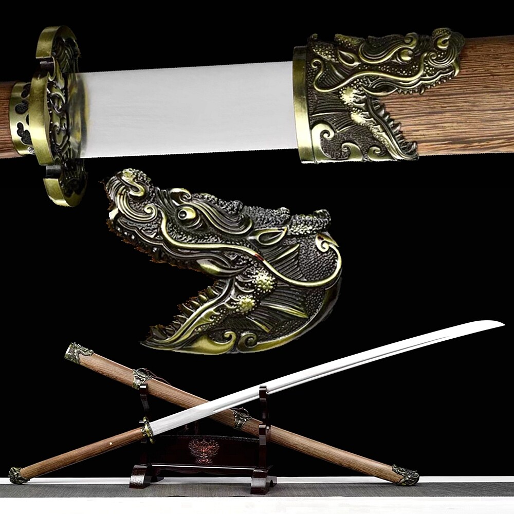 Miao Dao Pear Wood Sheath Dragon Broadsword Manganese Steel KUNGFU Dao ...