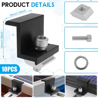 10Pcs Aluminium Alloy Solar Module Assembly Z Clamp Solar Panel End ...