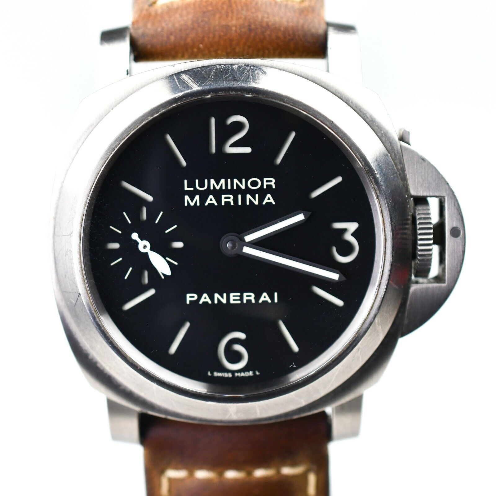 Panerai Luminor Marina Men's Black Watch with Brown Leather Strap ...