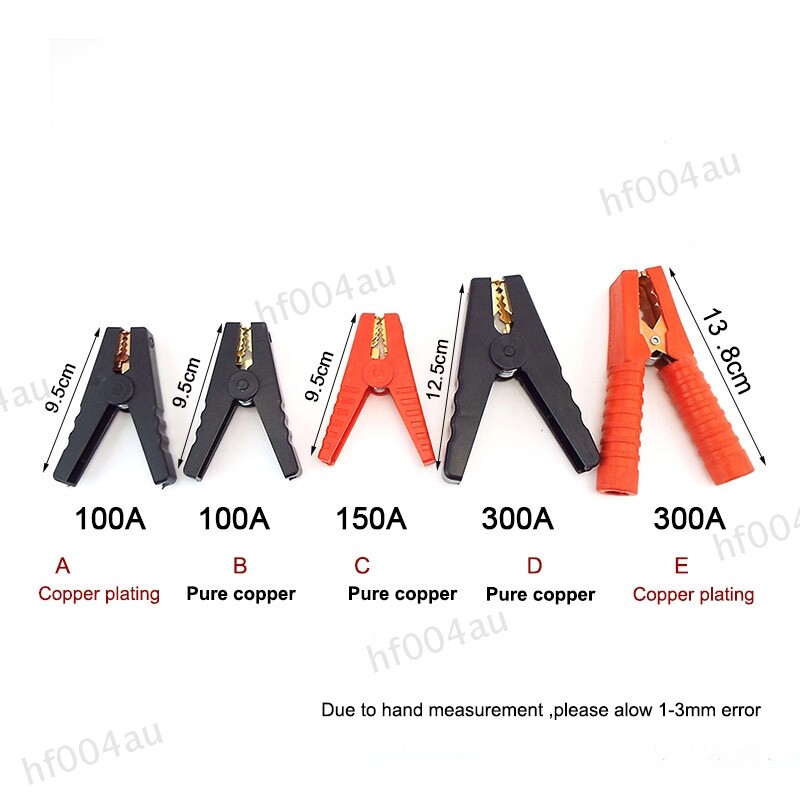 100A 150A 300A Car Battery Alligator Clips Electrical Clamp Test Jumper ...
