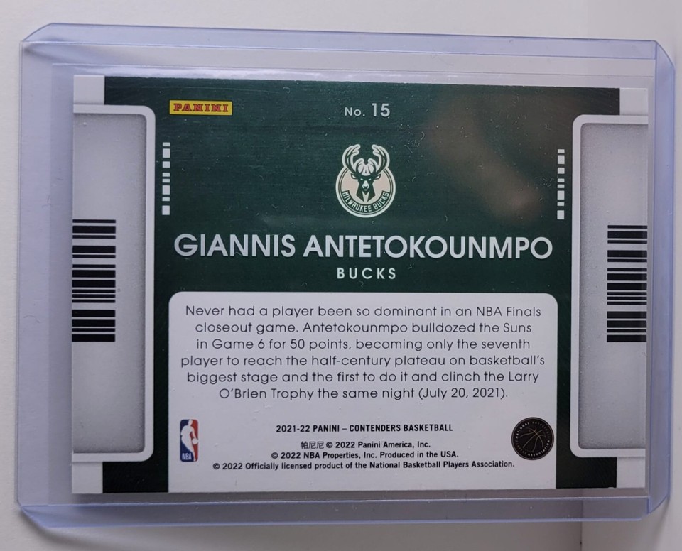 Giannis Antetokounmpo Game Night Ticket 2021-22 Panini Contenders ...