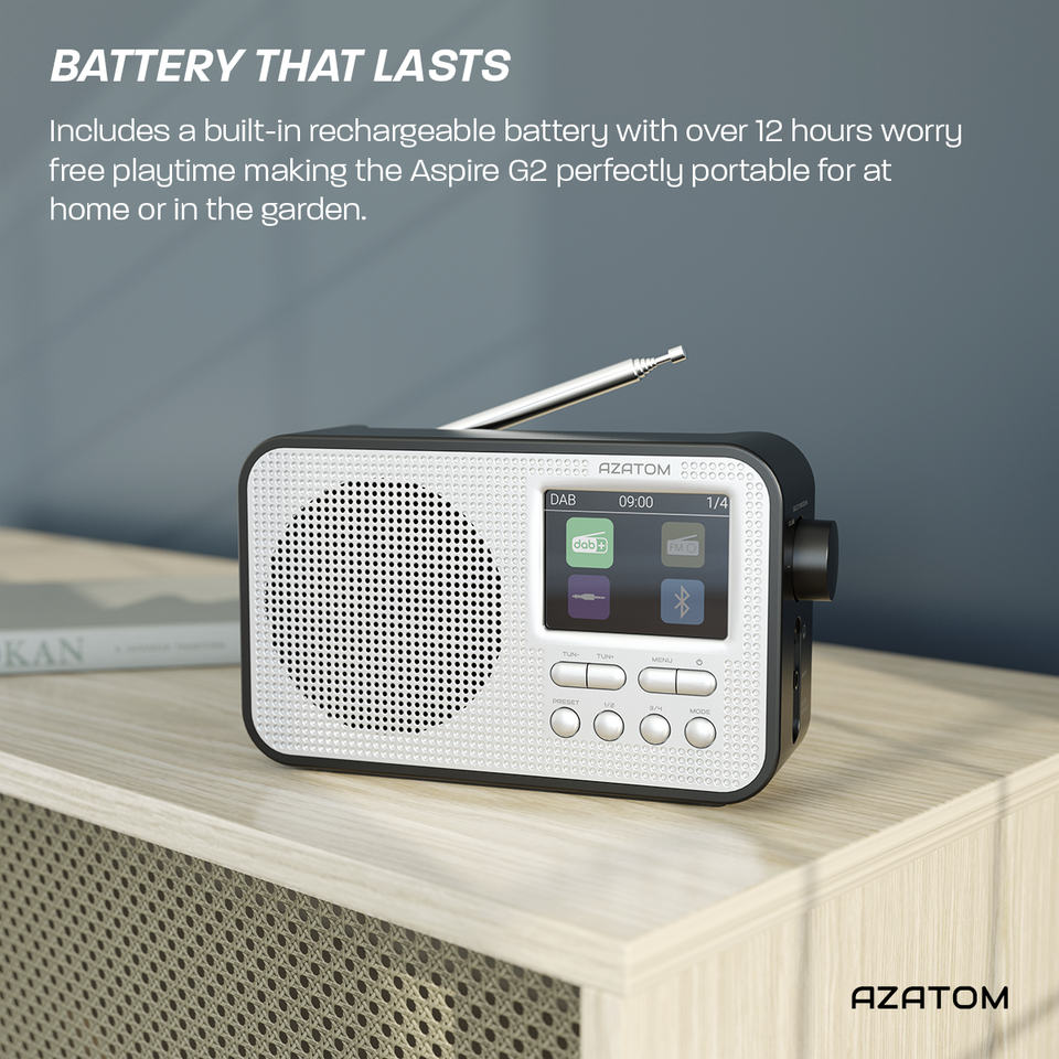 DAB+ DAB FM Radio Speaker Bluetooth Portable Rechargeable AZATOM Aspire ...