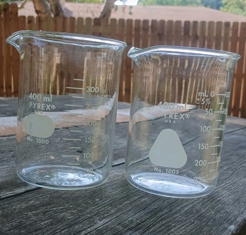 Pyrex 400 ml ( 2) Clear Glass Low Form Griffen Beakers No 1000 & 1005 ...