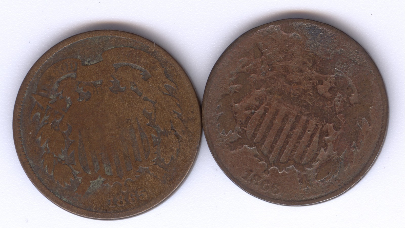 Lot of TWO (2) - Two Cent Copper Coins + 1865 & 1866 + No Reserve! | eBay