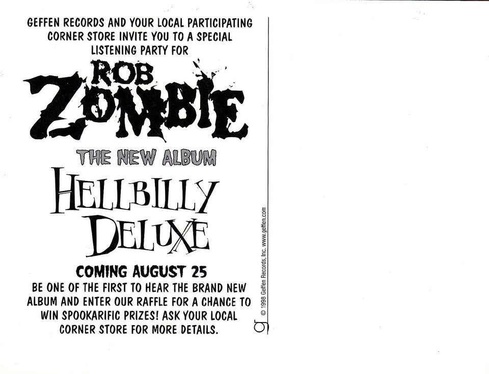 ROB ZOMBIE Hellbilly Deluxe 4¼"x5½" PROMO POSTCARD ©1998 | eBay