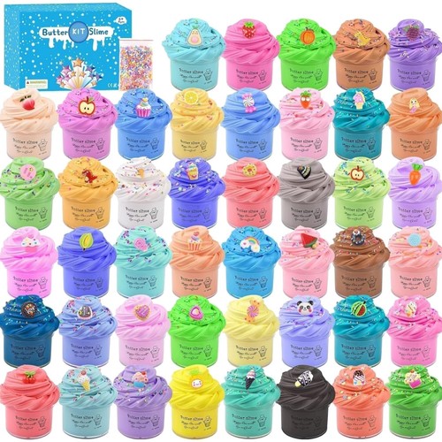 Bulk 45 Pack Non-Sticky Butter Slime with Cute Charms - Perfect Party ...