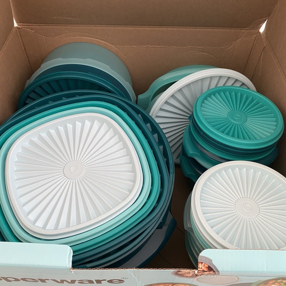 TUPPERWARE Heritage All-In Bowl Container Base & Lids 30pc Set Teal ...
