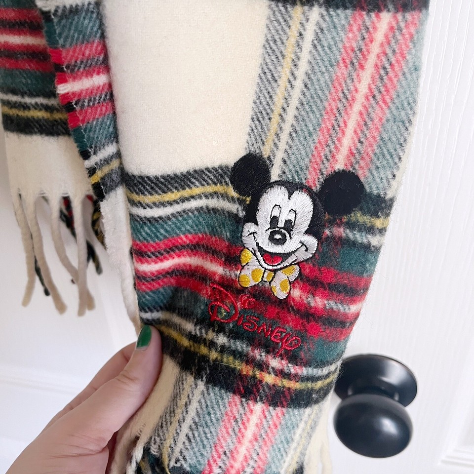 NWT Disney Red Plaid Mickey Mouse Cashmere Wool Blend Fringe Scarf | eBay