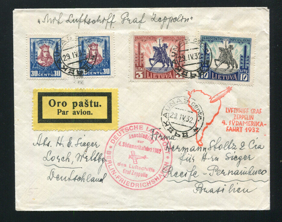 Zeppelin 1932 Sieger 157var 4th S.A. Flight Lithuania Treaty Post ...