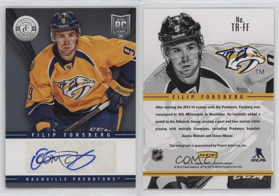 2013-14 Totally Certified Rookie Signatures Filip Forsberg #TR-FF Auto ...