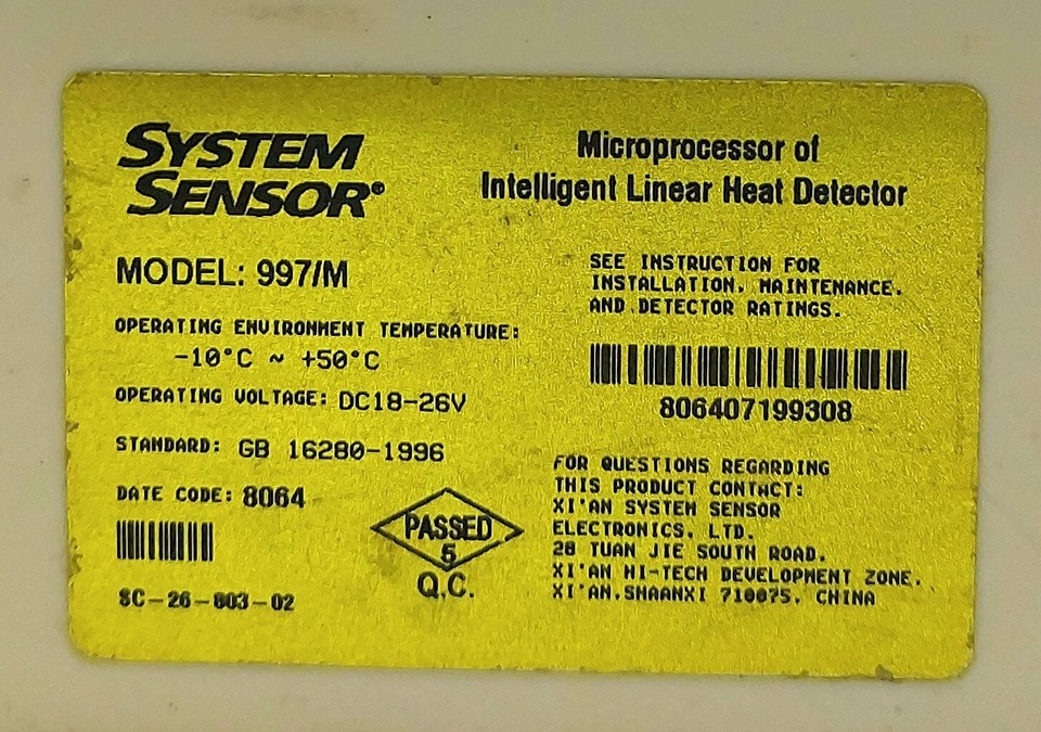 System Sensor 997/M Mircroprocessor of Intelligent Linear Heat Detector ...