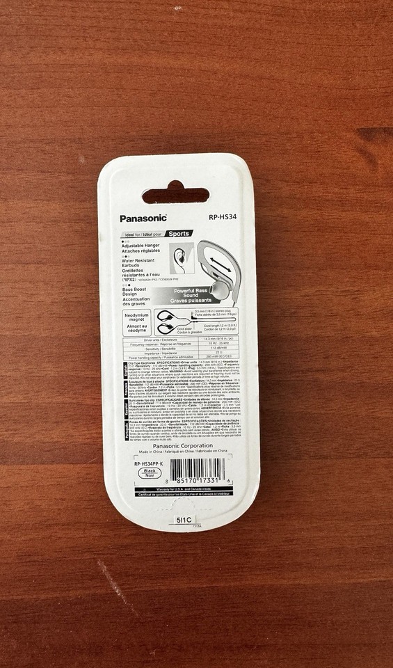 Panasonic RP-HS34 Water Resistant Sport Earphones Adjustable Ear Clip ...