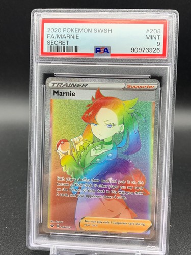Pokemon PSA MINT 9 Graded Marnie 208/202 Rainbow Hyper Rare SWSH Base ...